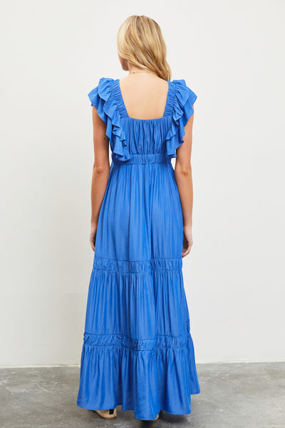 French Blue V Neck Ruffle Tiered Maxi Dress The Wearhouse